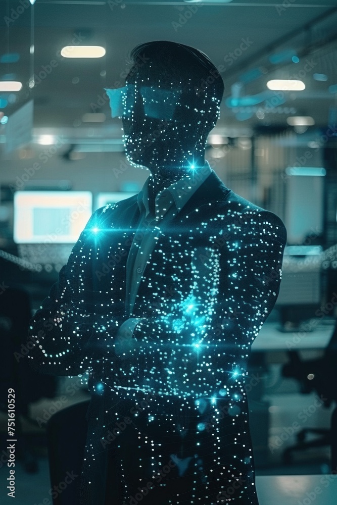 cinematic visualization of a business person, characterized by a low ...