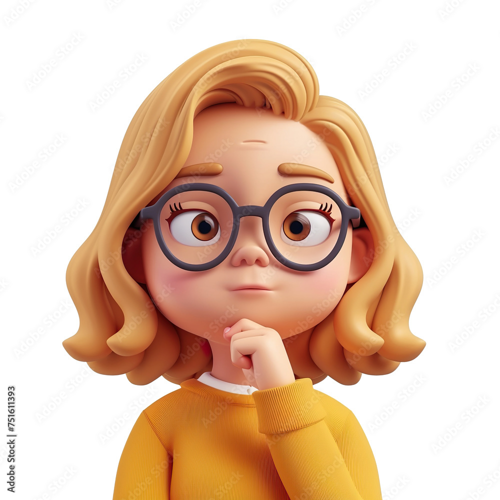 girl thinking emoji face character transparent png, emoji Stock ...