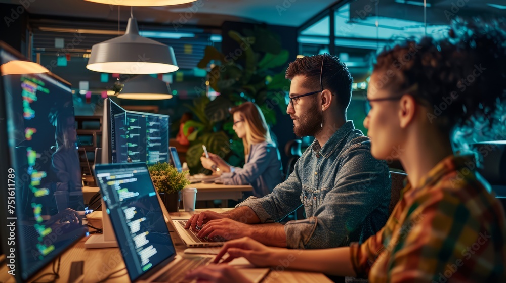 Dynamic Modern Abstract High Speed Light Effect With Software Developers Collaborating On