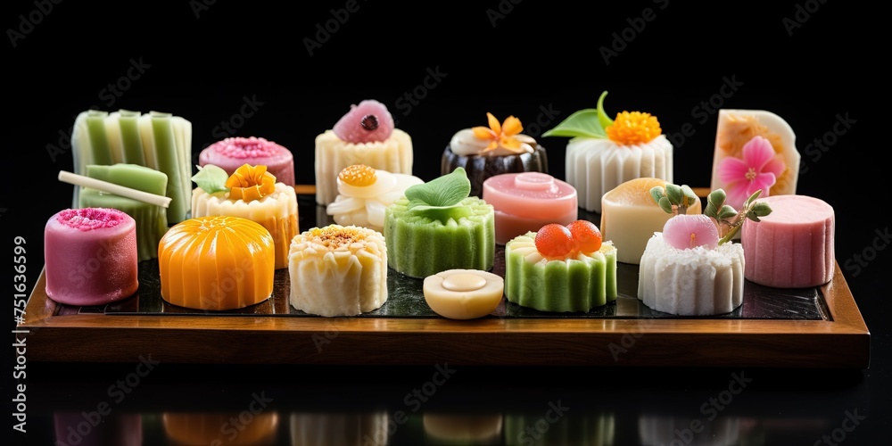 Wagashi assortment. Various shapes and colors of Japanese wagashi ...