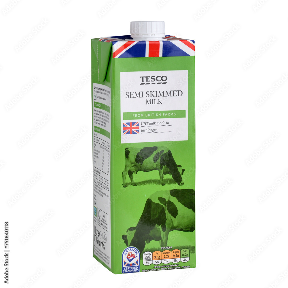 Tesco UHT Milk Carton Stock Photo | Adobe Stock
