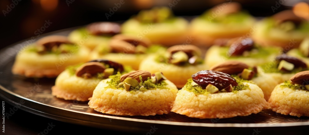 A close-up view of a plate filled with traditional Arab semolina ...