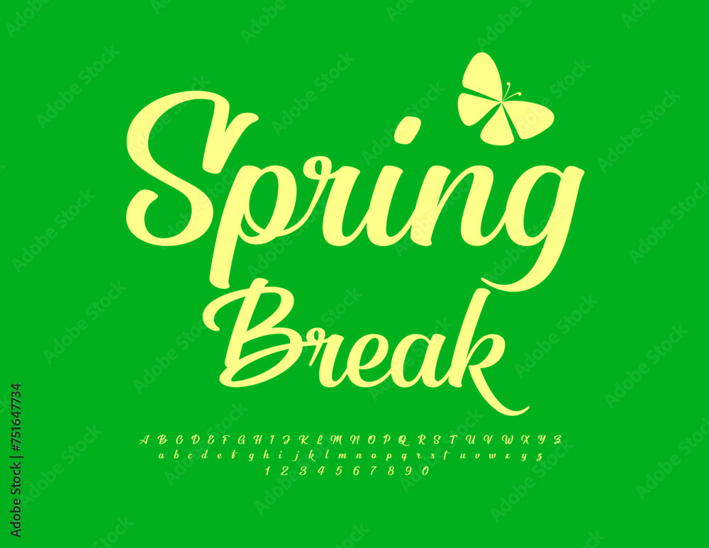 Vector cute Emblem Spring Break. Beautiful Calligraphic Font. Modern ...