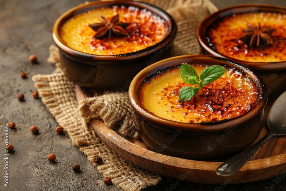 French Creme Brulee, Caramelized Custard Dessert, Burnt Pudding, Creme ...