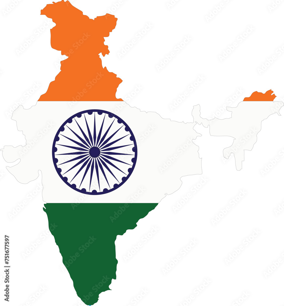 India Flag in India Map, India Map with Flag, Country Map, India with ...