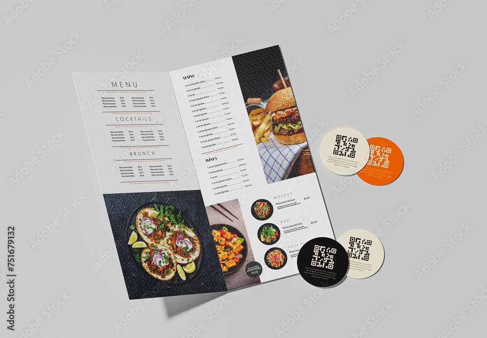 Menu with QR Code Mockup Stock Template | Adobe Stock