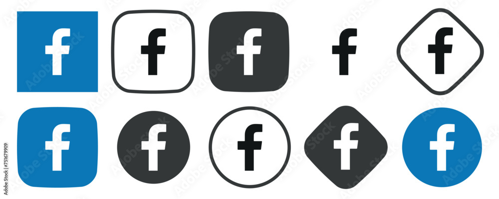 Facebook logo on a white background. Facebook logo set isolated on ...