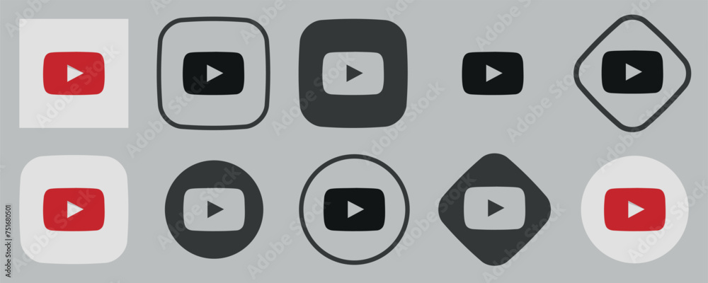 Vecteur Stock Youtube logo set in different shape on a white background ...