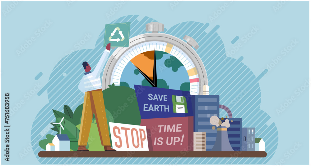 Vecteur Stock Climate change. Save the planet. Vector illustration Lets unite on World ...