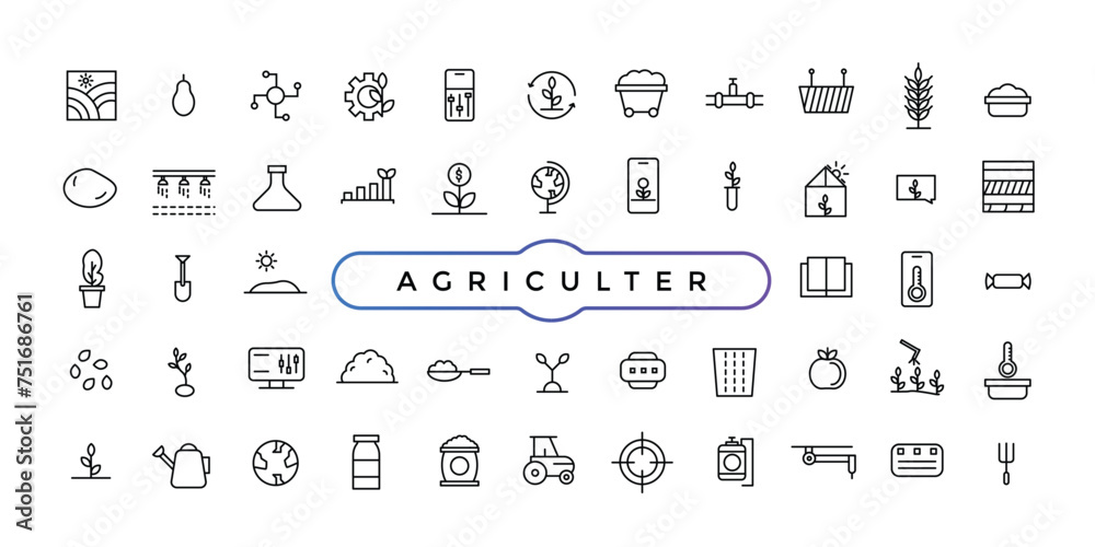 Agriculture and Farming Line Icons. Contains such Icons Harvester ...