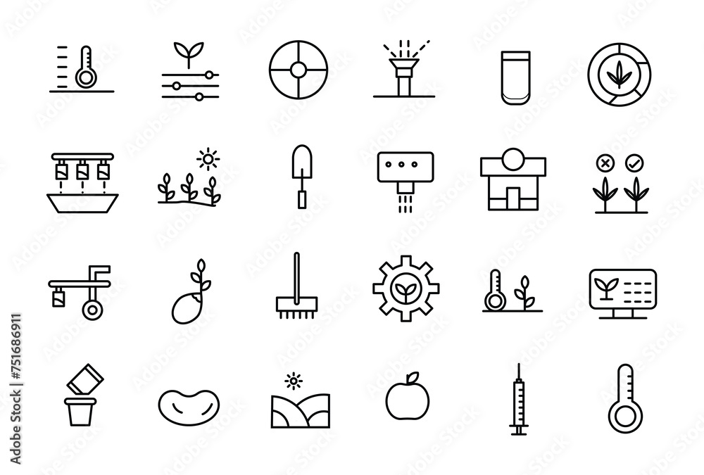 Agriculture and Farming Line Icons. Contains such Icons Harvester ...
