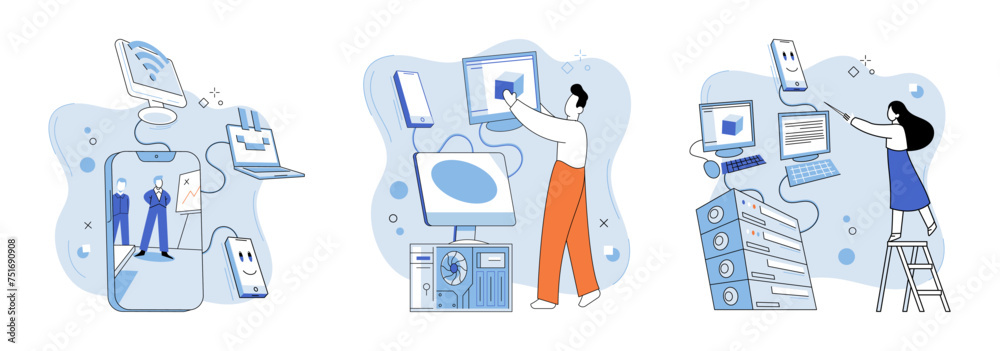 Computer lab. Vector illustration. The invention computers has ...