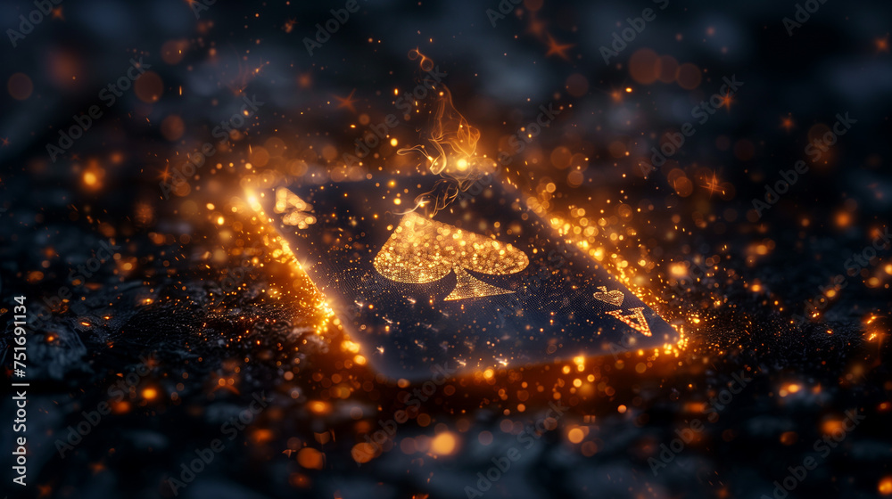 Black and Gold Ace of Spades on Fire, Generative AI. Stock Illustration ...