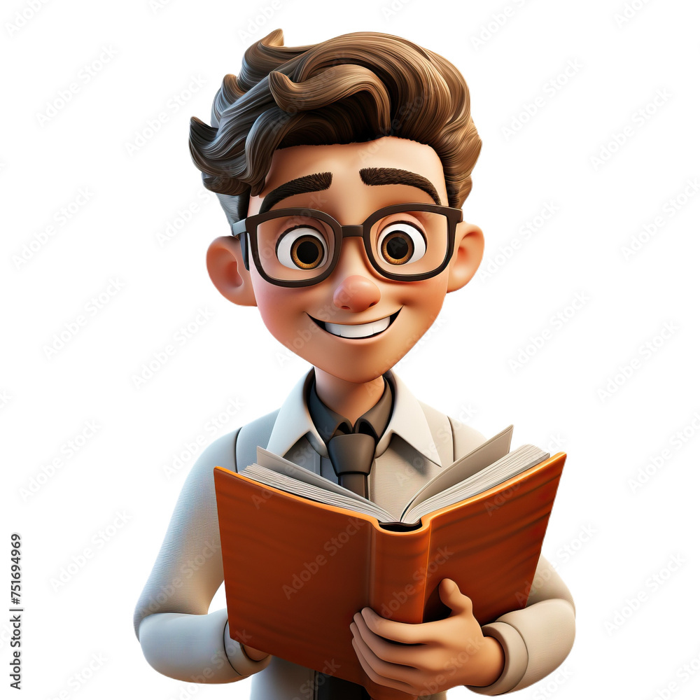 cartoon, book, reading, boy, education, school, vector, illustration ...