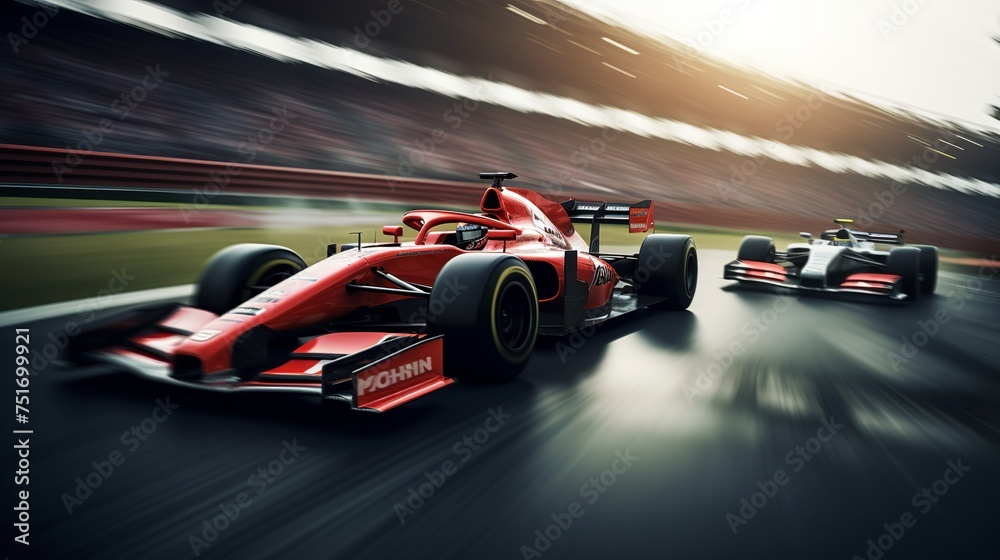 In a motor sports competitive event, a crowd cheers as fast-moving ...