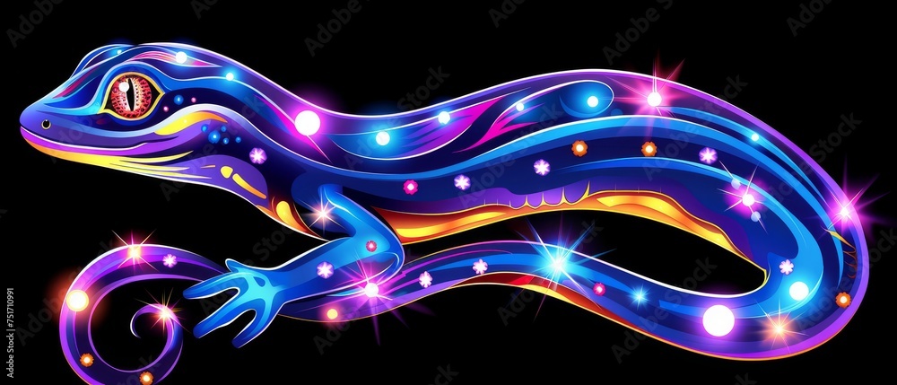 a lizard with bright lights on it's body is shown in the shape of a ...