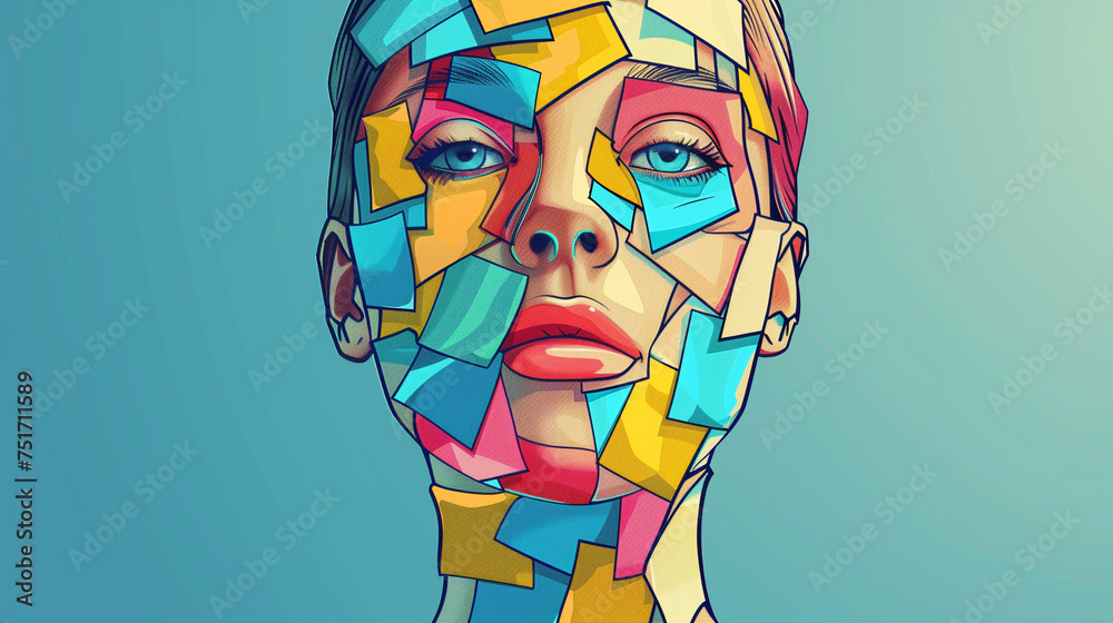 Abstract Illustration Woman with Colorful Sticky Notes and Post Its All ...