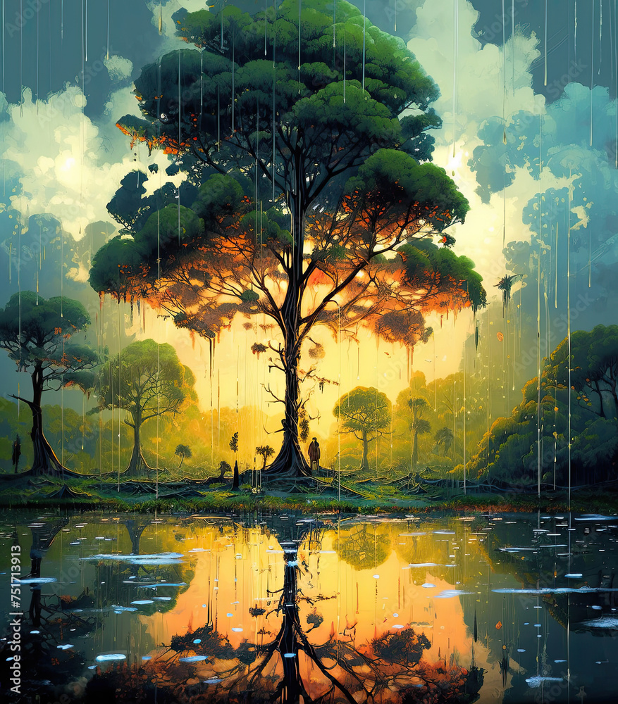 Photo & Art Print Surreal conceptual illustration of fantasy trees in ...
