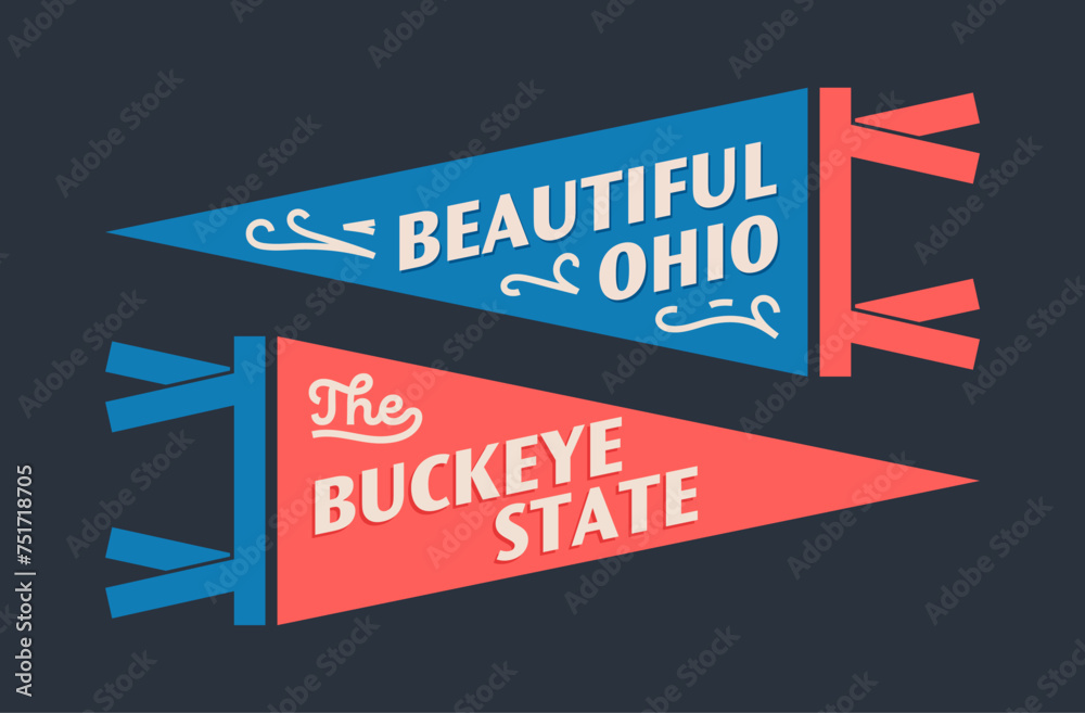 Set of Ohio pennants. Vintage retro graphic flag, pennant, star, sign ...