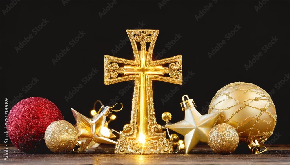 shining gold cross isolated on transparent background riligious symbol ...