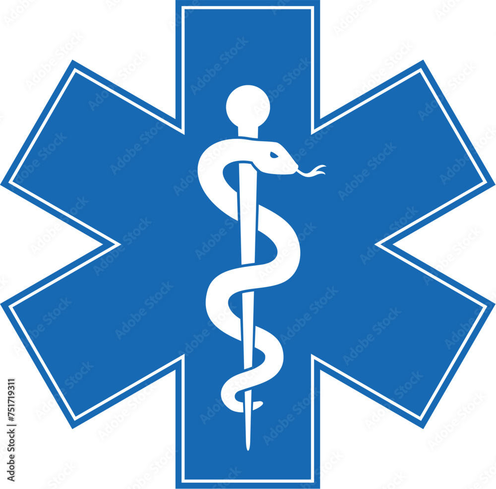 Star of Life with Rod of Asclepius. Medical Sign. Caduceus Snake with ...
