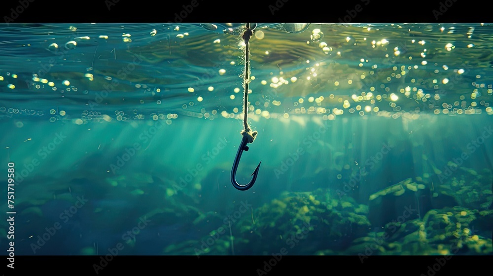 Underwater allure: A fishhook in the sea, capturing the essence of ...