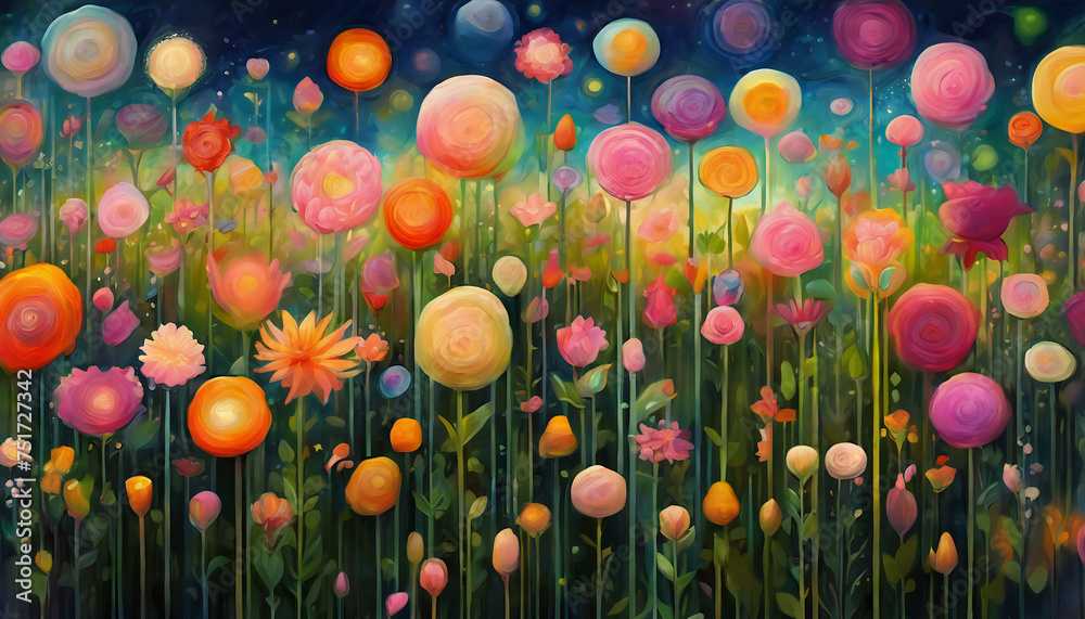 Painting with a variety of beautiful flowers blooming represents cancer ...