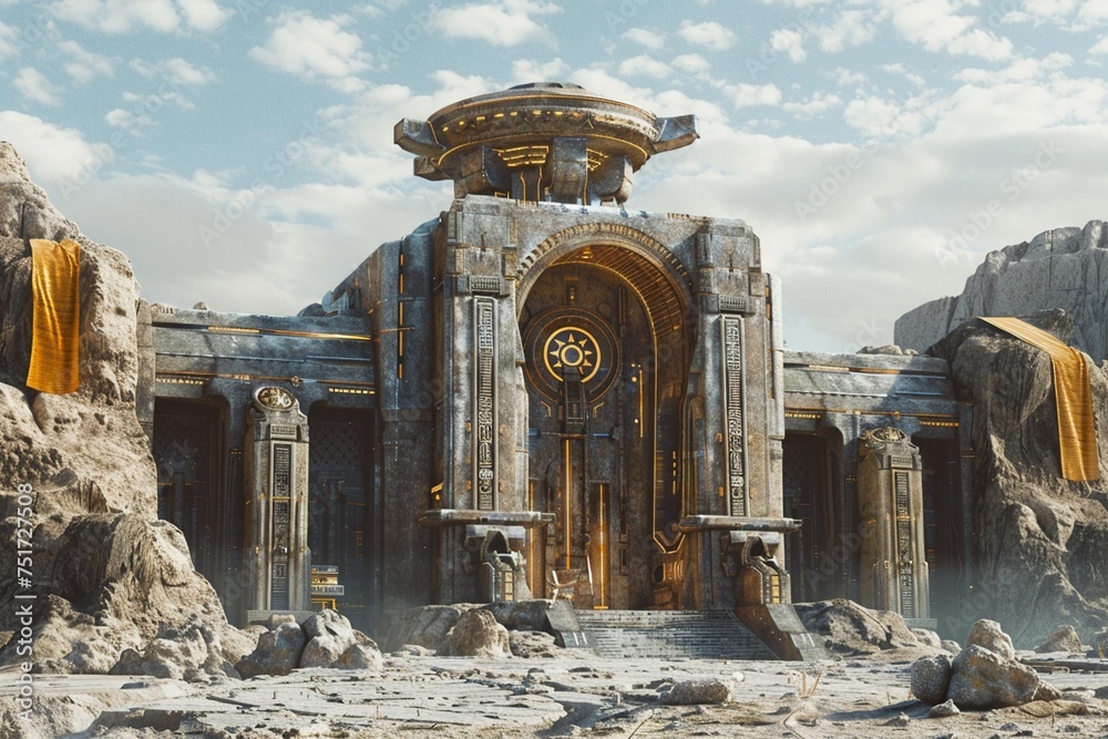 3D render of a futuristic Mesopotamian temple repurposed as a quantum ...