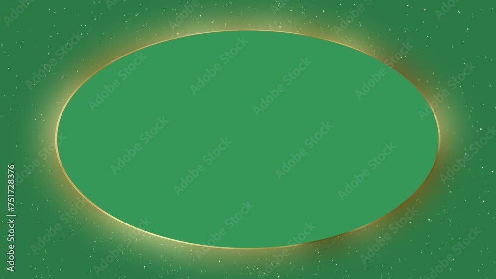 Green ellipse with golden edging on green background with flying ...