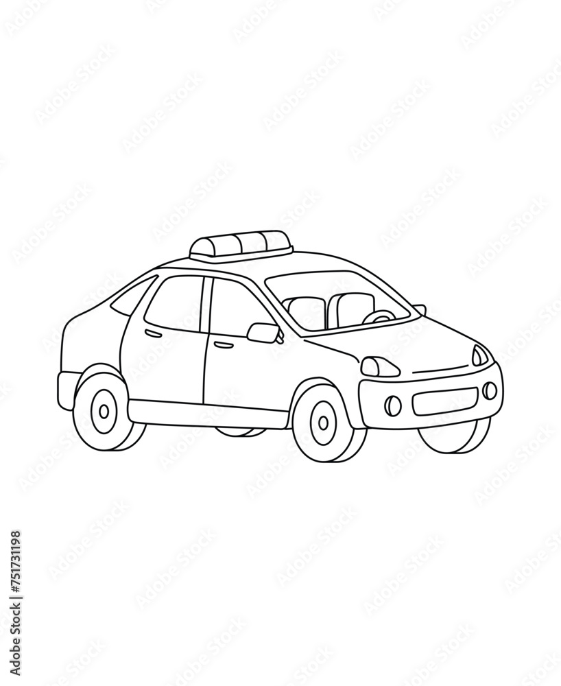Police Service Car Coloring Page Transportation theme simple black and ...