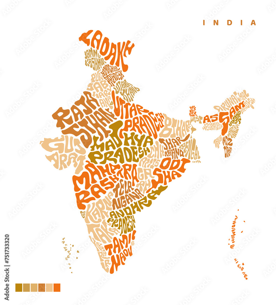 India Map with all states typography map Stock Illustration | Adobe Stock