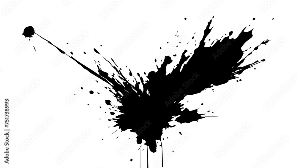 Black paint splash on white. Black ink splat background. Isolated black ...