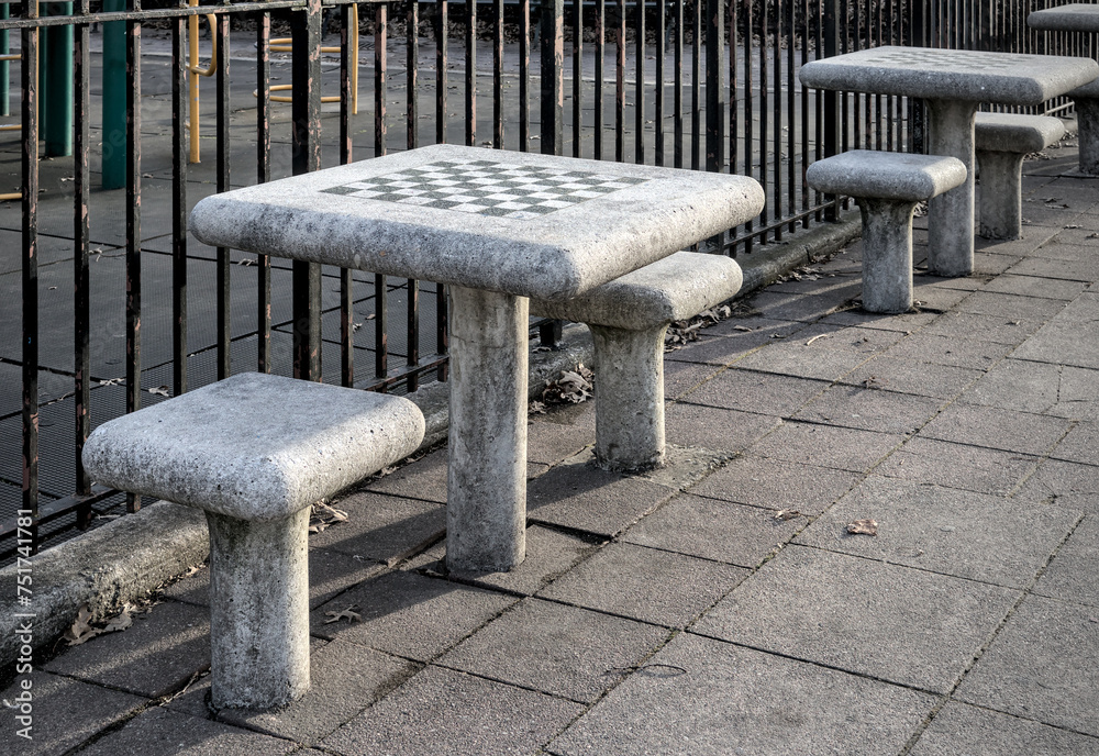 chessboard on a stone table in a public park (brooklyn new york city ...