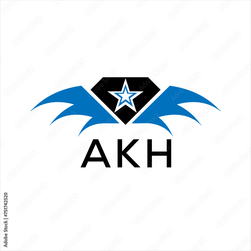 AKH letter logo. technology icon blue image on white background. AKH ...