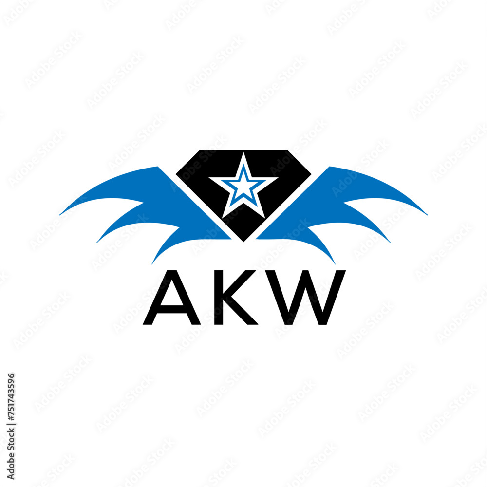 AKW letter logo. technology icon blue image on white background. AKW ...