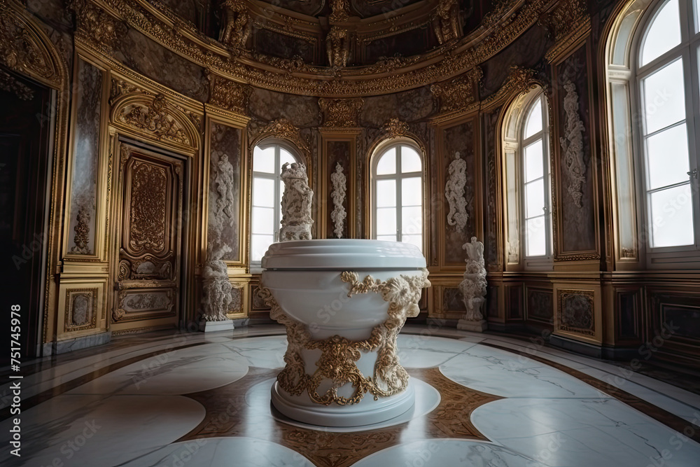 Luxury Royal Toilet Bowl in Palace Hall Center, Gilded Baroque Toilet ...