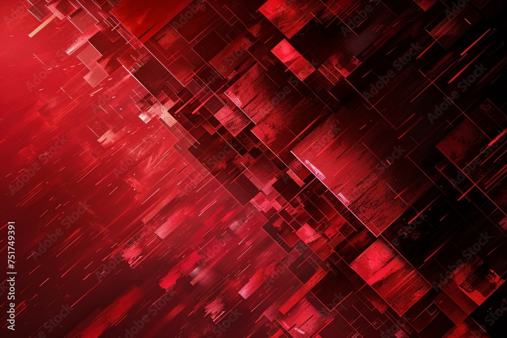 Vibrant red digital pixelation, presenting a technological texture ...