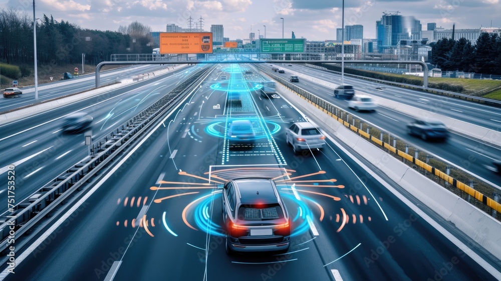 Autonomous electric vehicle on a smart highway with interactive road ...