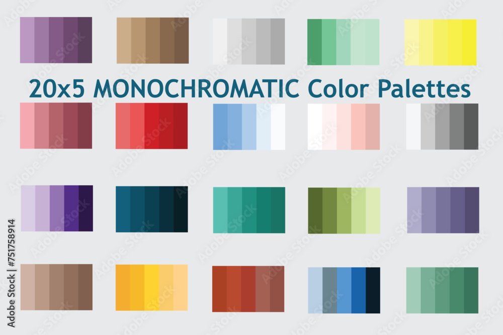 Vecteur Stock Monochromatic Color Palettes 20x5, Packs, Discover 20 ...