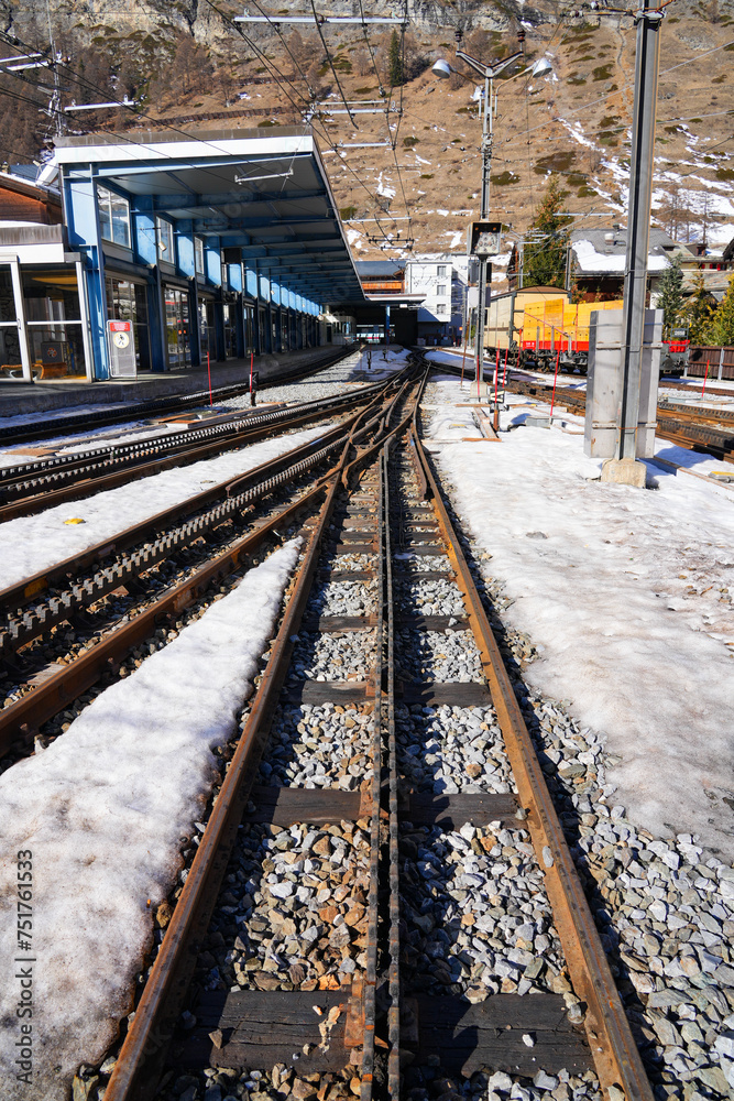Cogwheel railroad equipped with a rack rail using the Abt system with 2 ...