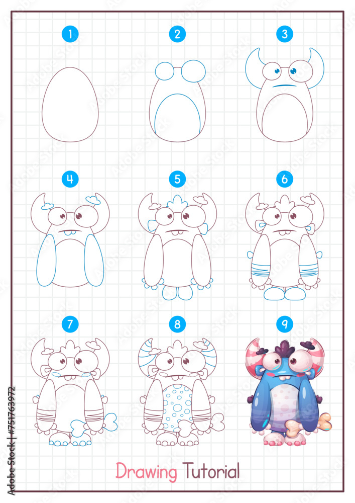 How to Draw a Monster. Step by Step Drawing Tutorial. Draw Guide ...