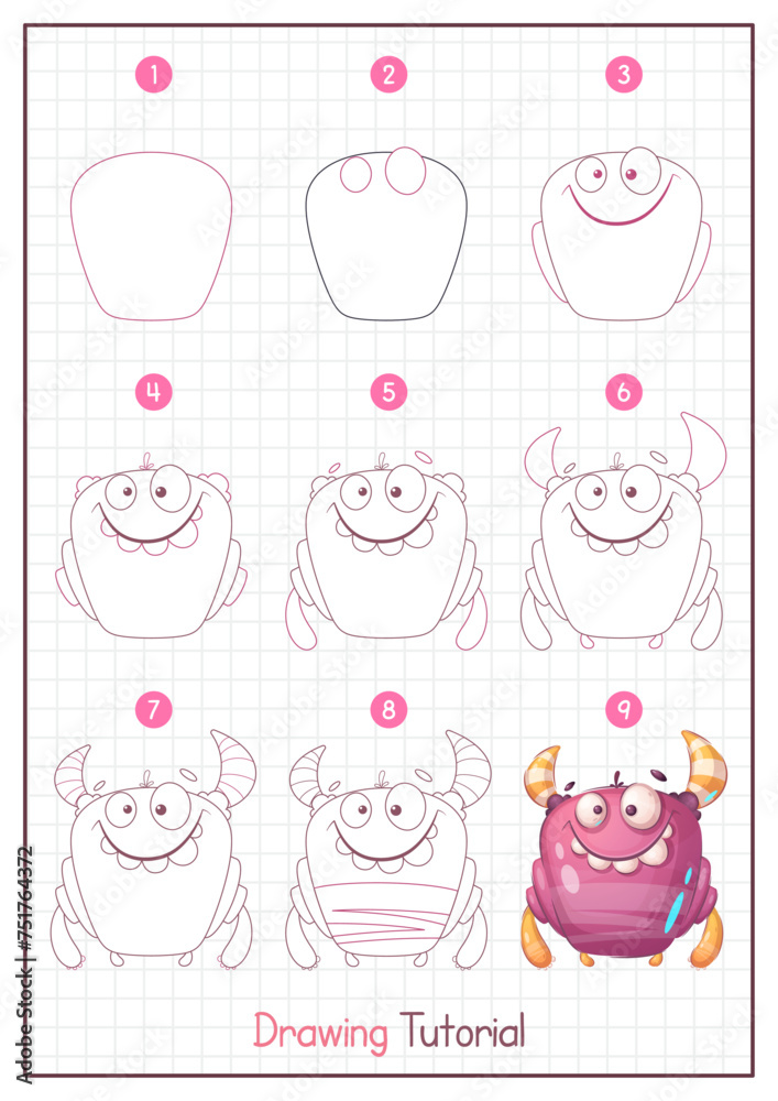 How to Draw a Monster. Step by Step Drawing Tutorial. Draw Guide ...