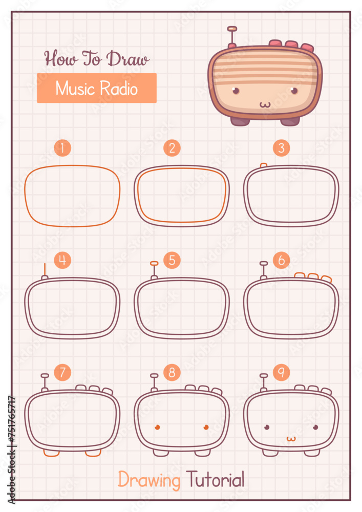 How to Draw a music radio. Step by Step Drawing Tutorial. Draw Guide ...