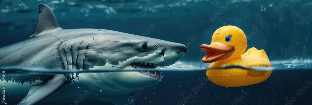 Great white shark approaching a rubber duck - An intriguing image of a ...