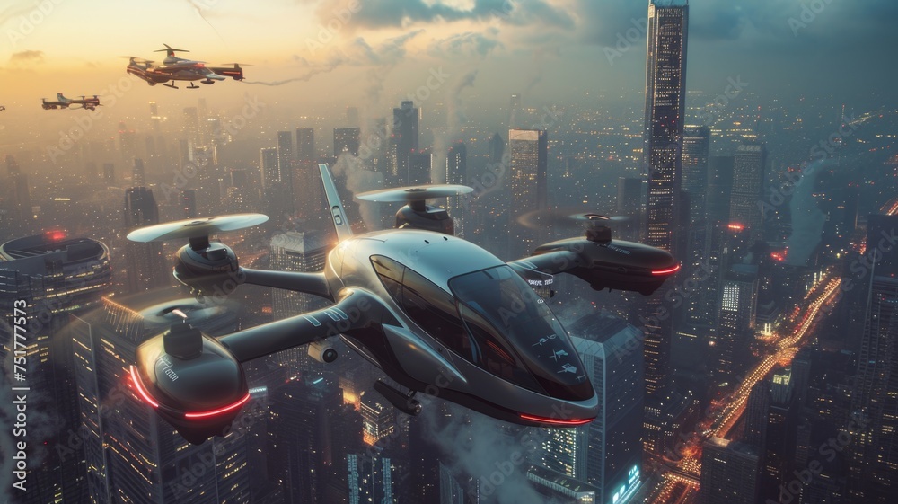 Advanced air vehicles, aerotaxis maneuver through the skyscraper-laden ...