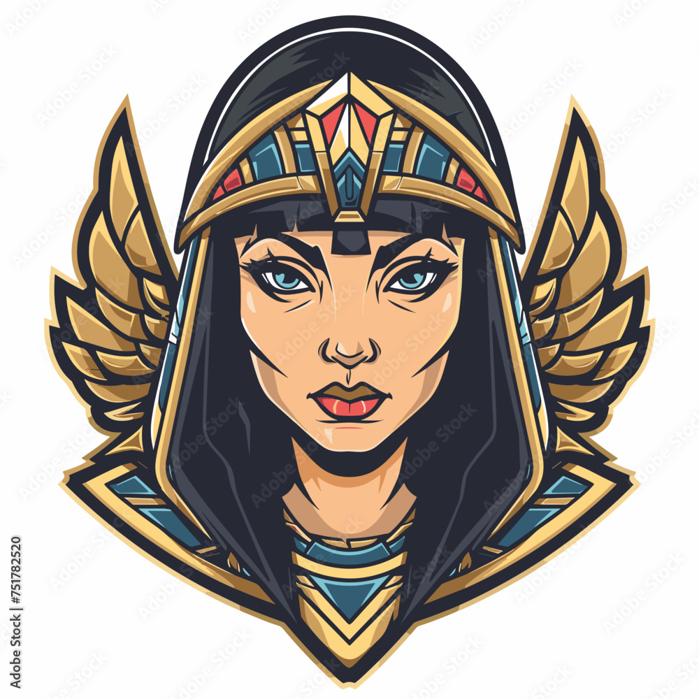 Beautiful woman queen Cleopatra esport vector logotype, logo Cleopatra ...
