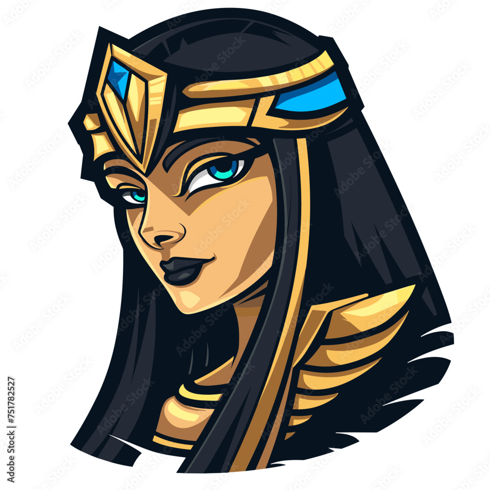 Beautiful woman queen Cleopatra esport vector logotype, logo Cleopatra ...