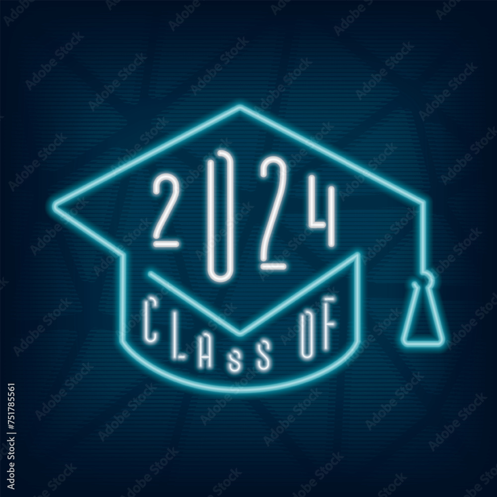 Class of 2024 Logo with Neon Sign Style Square Academic Graduation Cap ...