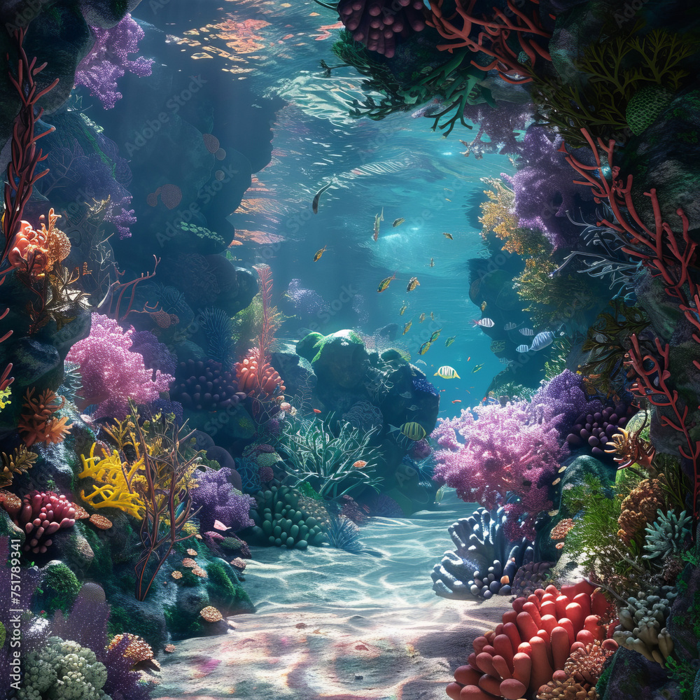 Serene Underwater Grotto, A serene underwater grotto filled with ...