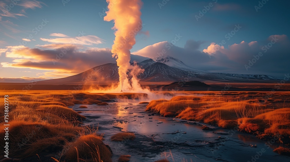 Steam rises from the earth's surface as geothermal power stations ...